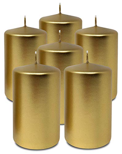 Hyoola Metallic Pillar Candles - 6 Pack - Gold Pillar Candles - European Made Decorative Pillar Candles - 2.4 Inch x 4 Inch