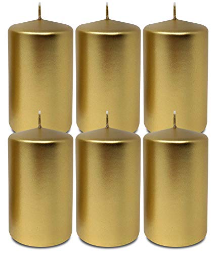 Hyoola Metallic Pillar Candles - 6 Pack - Gold Pillar Candles - European Made Decorative Pillar Candles - 2.4 Inch x 4 Inch