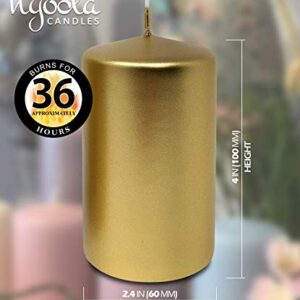 Hyoola Metallic Pillar Candles - 6 Pack - Gold Pillar Candles - European Made Decorative Pillar Candles - 2.4 Inch x 4 Inch