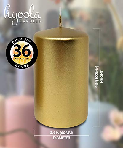 Hyoola Metallic Pillar Candles - 6 Pack - Gold Pillar Candles - European Made Decorative Pillar Candles - 2.4 Inch x 4 Inch