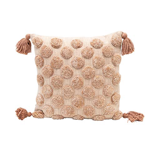 Bloomingville Cotton Tufted Dot Tassels, Blush Color Pillow, Brown