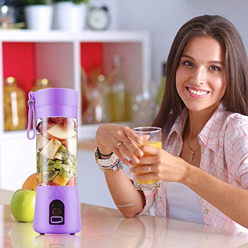 Aizbao Portable Blender, 380ml Six Blades 3D Juice cup, Small Fruit Mixer, Personal Mixer Fruit Rechargeable with USB, Mini Blender for Milk Shakes, Smoothie, Fruit Juice (Light Purple)