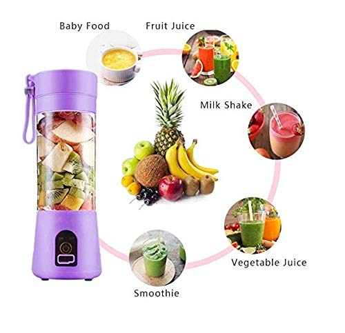 Aizbao Portable Blender, 380ml Six Blades 3D Juice cup, Small Fruit Mixer, Personal Mixer Fruit Rechargeable with USB, Mini Blender for Milk Shakes, Smoothie, Fruit Juice (Light Purple)