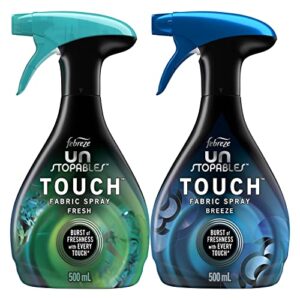 febreze unstopables touch fabric spray and odor fighter, fresh & breeze, 16.9 oz, pack of 2