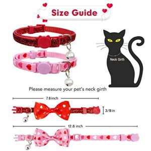 Pohshido Valentine's Cat Collar with Bow Tie and Bell, Holiday Breakaway Loving Heart Kitty Kitten Collar for Girls and Boys Male Female Cats (Love Song)