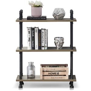 ivinta industrial bookshelf 3 shelf bookcase, rustic storage shelf plant shelf vintage kitchen shelves, farmhouse etagere heavy duty display shelf wide modern open pipe book case (3-tier)