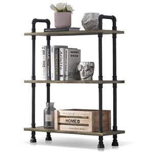 ivinta Industrial Bookshelf 3 Shelf Bookcase, Rustic Storage Shelf Plant Shelf Vintage Kitchen Shelves, Farmhouse Etagere Heavy Duty Display Shelf Wide Modern Open Pipe Book Case (3-Tier)