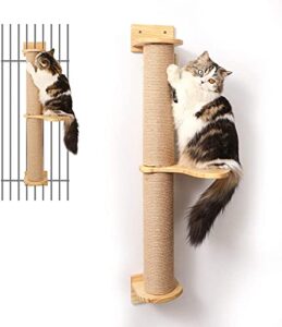 fukumaru cat activity tree with scratching posts, wall mounted jute scratcher pine hammock (cat activity tree-updated)