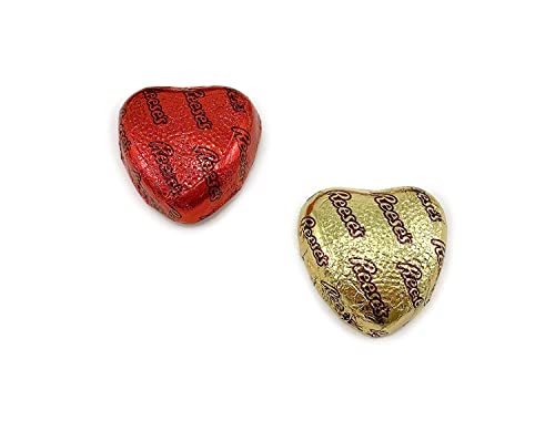 Valentine's Day Chocolate Candy Gift Basket, Reese's Peanut Butter Hearts in Gold and Red, in a 6 Sectional Gift Tray, Peanut Butter Hearts with Red and Gold Foils, Heart Adorned 6 Sectional Tray for Wife, Husband, Couples, Friends, Men and Women