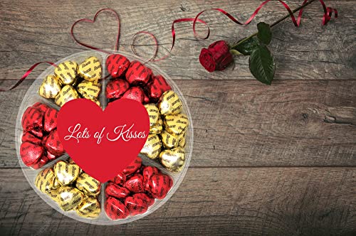 Valentine's Day Chocolate Candy Gift Basket, Reese's Peanut Butter Hearts in Gold and Red, in a 6 Sectional Gift Tray, Peanut Butter Hearts with Red and Gold Foils, Heart Adorned 6 Sectional Tray for Wife, Husband, Couples, Friends, Men and Women