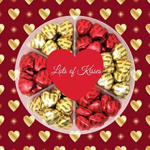 Valentine's Day Chocolate Candy Gift Basket, Reese's Peanut Butter Hearts in Gold and Red, in a 6 Sectional Gift Tray, Peanut Butter Hearts with Red and Gold Foils, Heart Adorned 6 Sectional Tray for Wife, Husband, Couples, Friends, Men and Women