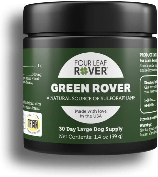 Four Leaf Rover Green Rover - Super Greens with Organic Broccoli Sprout and Spirulina Powder for Dogs - 15 to 120 Day Supply, Depending on Dog’s Weight - Liver Support - Vet Formulated