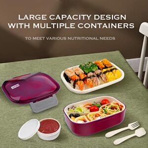 Bento Box, Upgraded Leakproof Lunch Box for Kids Adults, Food Container with 4 Compartments, Cutlery and Fruit/Yogurt Pot Set, Microwave and Dishwasher Safe Meal Prep Containers, 1.7L