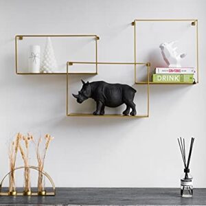 kimisty Set 3 Metal Intersecting Wall Shelves, Decorative Floating Shelves, Shadow Box Style Deep Black Metal Shelving, 14, 12 and 11 Inch (Set 3 Gold)