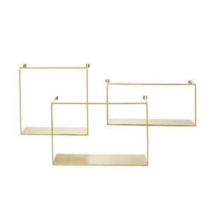 kimisty Set 3 Metal Intersecting Wall Shelves, Decorative Floating Shelves, Shadow Box Style Deep Black Metal Shelving, 14, 12 and 11 Inch (Set 3 Gold)