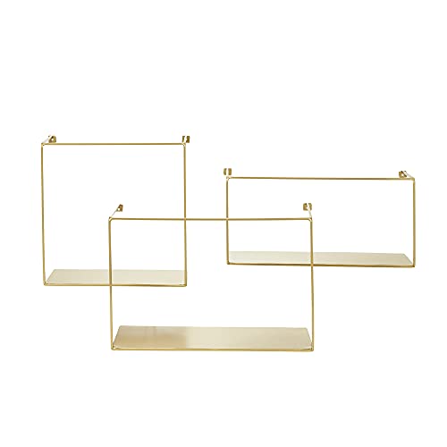 kimisty Set 3 Metal Intersecting Wall Shelves, Decorative Floating Shelves, Shadow Box Style Deep Black Metal Shelving, 14, 12 and 11 Inch (Set 3 Gold)