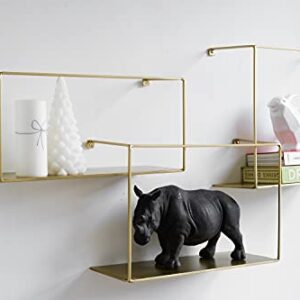 kimisty Set 3 Metal Intersecting Wall Shelves, Decorative Floating Shelves, Shadow Box Style Deep Black Metal Shelving, 14, 12 and 11 Inch (Set 3 Gold)