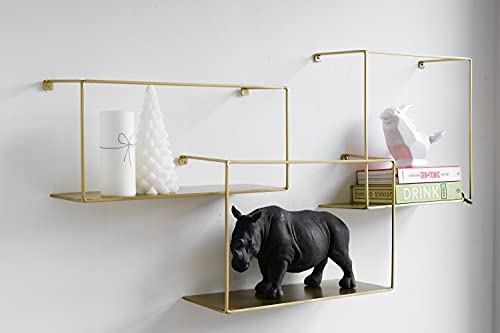 kimisty Set 3 Metal Intersecting Wall Shelves, Decorative Floating Shelves, Shadow Box Style Deep Black Metal Shelving, 14, 12 and 11 Inch (Set 3 Gold)