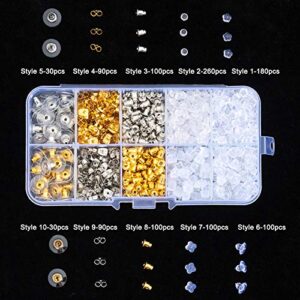 Vivixin 1080pcs Earring Backs, Earring backings, Earring Safety Back Pads backstops Stopper, Clear Rubber Bullet Shape Butterfly Plastic Secure Earring kit (10styles)