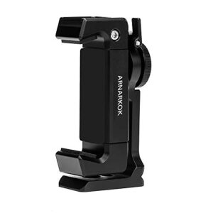 metal phone tripod mount w cold shoe,360 rotation 1/4'' screw tripod phone holder compatible with iphone x 11 12 13 pro max smartphone holders adapter,cellphone clamp,videographer rig hot attachment