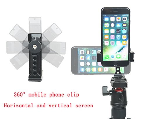 Metal Phone Tripod Mount w Cold Shoe,360 Rotation 1/4'' Screw Tripod Phone Holder Compatible with iPhone X 11 12 13 Pro Max Smartphone Holders Adapter,Cellphone Clamp,Videographer Rig Hot Attachment