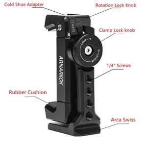 Metal Phone Tripod Mount w Cold Shoe,360 Rotation 1/4'' Screw Tripod Phone Holder Compatible with iPhone X 11 12 13 Pro Max Smartphone Holders Adapter,Cellphone Clamp,Videographer Rig Hot Attachment