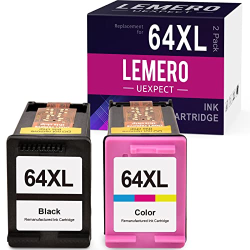 LemeroUexpect 64XL Remanufactured Ink Cartridge Replacement for HP 64XL 64 XL Ink Cartridges Combo Pack for EVNY Photo 7155 7855 7858 6255 TangoX 5542 7800 Printer Black, Tri-Color