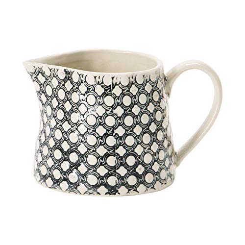 Creative Co-Op 6 oz. Hand-Stamped Stoneware Creamer Sugar Jar with Spoon Sugar & Creamer, 8.25", Black & Cream