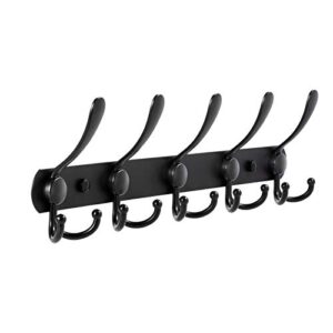 coat rack wall mounted, coat hanger wall 5 tri hooks heavy duty stainless steel coat hook rail for coats towels purse robes keys and hats(black)