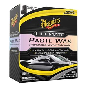 meguiar's ultimate paste wax, durable protection that shines, towel and pad included - 8 oz container