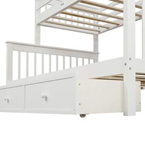 Harper & Bright Designs bunk Bed Twin Over Full Size with Drawers,Storage Shelf and Stairway Wood Bunk Beds for Kids and Teenagers,Kids Bed with Full-Length Guard Rail,No Box Spring Needed, White