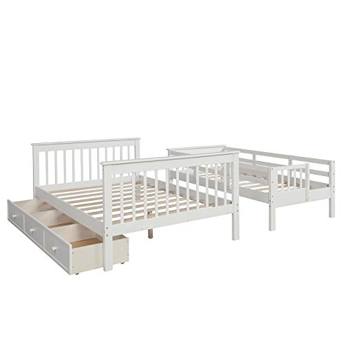 Harper & Bright Designs bunk Bed Twin Over Full Size with Drawers,Storage Shelf and Stairway Wood Bunk Beds for Kids and Teenagers,Kids Bed with Full-Length Guard Rail,No Box Spring Needed, White