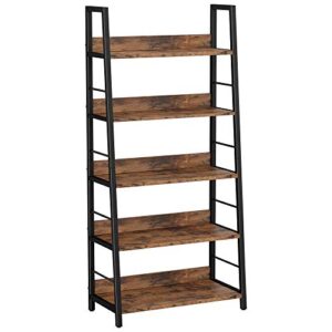 ironck industrial bookshelves and bookcases, ladder shelf 5 tier with metal frame for living room, home office, rustics brown