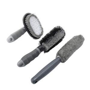 auinland car wheel cleaner brush kit, 1 wire flocking wheel cleaning brush, 1 rim wash brush, 1 contoured scrub tire shine brush used for washing wheel of auto, vehicle, engine, motorcycle