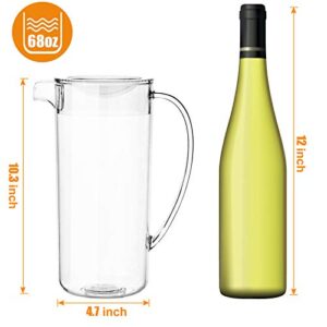 Youngever 2 Quarts Plastic Pitcher With Lid, Clear Plastic Pitcher Great for Iced Tea, Sangria, Lemonade