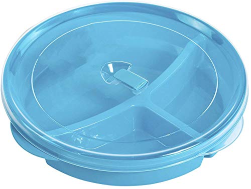 (Set of 4) Microwave Food Storage Tray Containers - 3 Section/Compartment Divided Plates w/Vented Lid