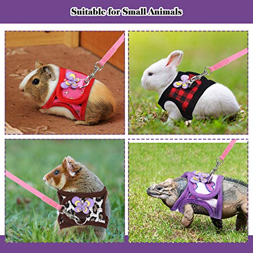 4 Pieces Small Pet Harness Cute Adjustable Vest and Leash Set for Guinea Pig, No Pulling Comfort Mesh Padded Vest for Small Pets, Ferrets, Chinchillas, Hamsters, Iguanas and Similar Small Animals (S)