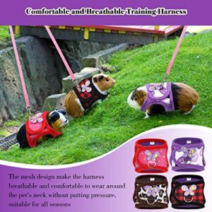 4 Pieces Small Pet Harness Cute Adjustable Vest and Leash Set for Guinea Pig, No Pulling Comfort Mesh Padded Vest for Small Pets, Ferrets, Chinchillas, Hamsters, Iguanas and Similar Small Animals (S)