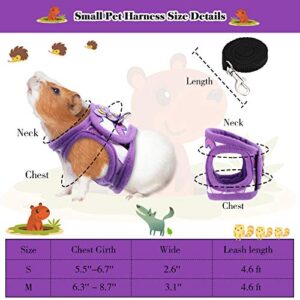 4 Pieces Small Pet Harness Cute Adjustable Vest and Leash Set for Guinea Pig, No Pulling Comfort Mesh Padded Vest for Small Pets, Ferrets, Chinchillas, Hamsters, Iguanas and Similar Small Animals (S)