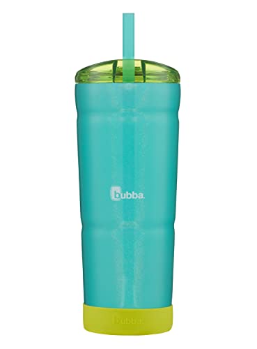 Bubba Envy S Vacuum-Insulated Stainless Steel Tumbler with Lid, Straw, and Removable Bumper, 24oz Reusable Iced Coffee or Water Cup, BPA-Free Travel Tumbler, Island Teal Iridescent