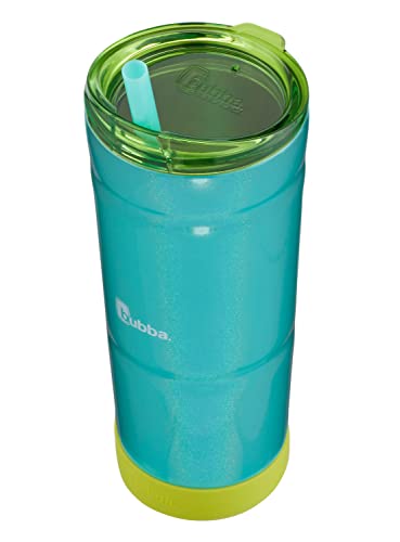 Bubba Envy S Vacuum-Insulated Stainless Steel Tumbler with Lid, Straw, and Removable Bumper, 24oz Reusable Iced Coffee or Water Cup, BPA-Free Travel Tumbler, Island Teal Iridescent