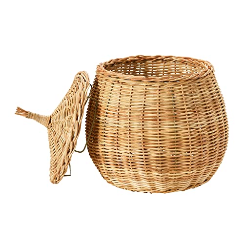 Creative Co-Op Hand-Woven Wicker Baskets with Lids, Set of 2 Canister, Natural, 2