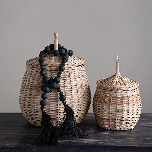 Creative Co-Op Hand-Woven Wicker Baskets with Lids, Set of 2 Canister, Natural, 2