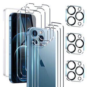 breakix [3+3+3 pack] screen protector compatible with iphone 12 pro max (6.7 inch), front + back screen protector + camera lens protector tempered glass 9h hd [installation frame] [precise cutout]