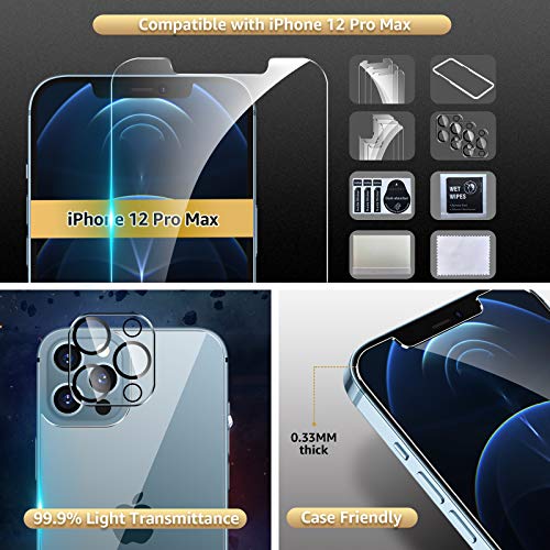 BREAKiX [3+3+3 Pack] Screen Protector Compatible with iPhone 12 Pro Max (6.7 inch), Front + Back Screen Protector + Camera Lens Protector Tempered Glass 9H HD [Installation Frame] [Precise Cutout]