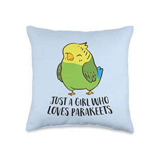 funny parakeets gifts just loves cute parakeet girl throw pillow, 16x16, multicolor