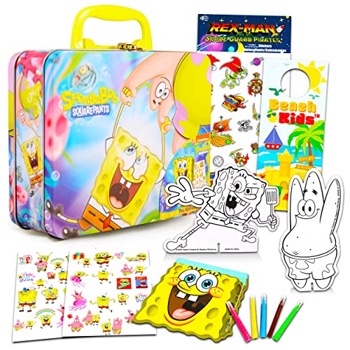 Nickelodeon Spongebob Square Pants Activity Set Spongebob Tin Lunch Box Bundle - Spongebob Toy with Spongebob Squarepants Stickers, Coloring Pages, Activities and More