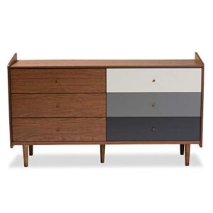 Baxton Studio Halden Mid-Century Modern Multicolor Walnut Brown and Grey Gradient Finished Wood 6-Drawer Dresser