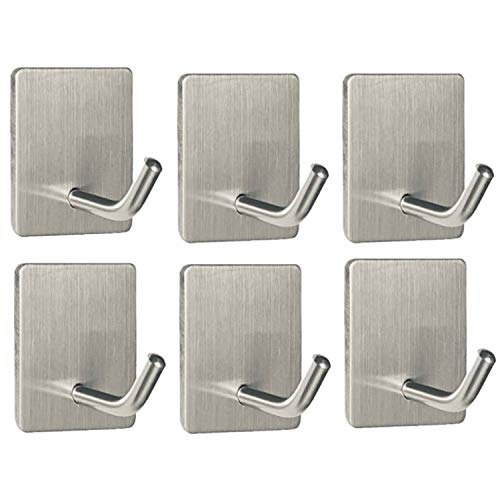 Self Adhesive Hooks by ishopee – Heavy Duty Stick Hanging Hooks for Bathroom Kitchen Wall – Reusable Stick on Hooks – Waterproof Stainless Steel Towel Hangers and Organizers, 6 Pack