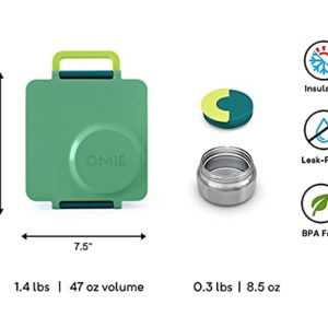 OmieBox Bento Box for Kids Insulated Bento Lunch Box with Leak Proof Thermos Food Jar, 3 Compartments + Capri Blue Utensil Set with Case